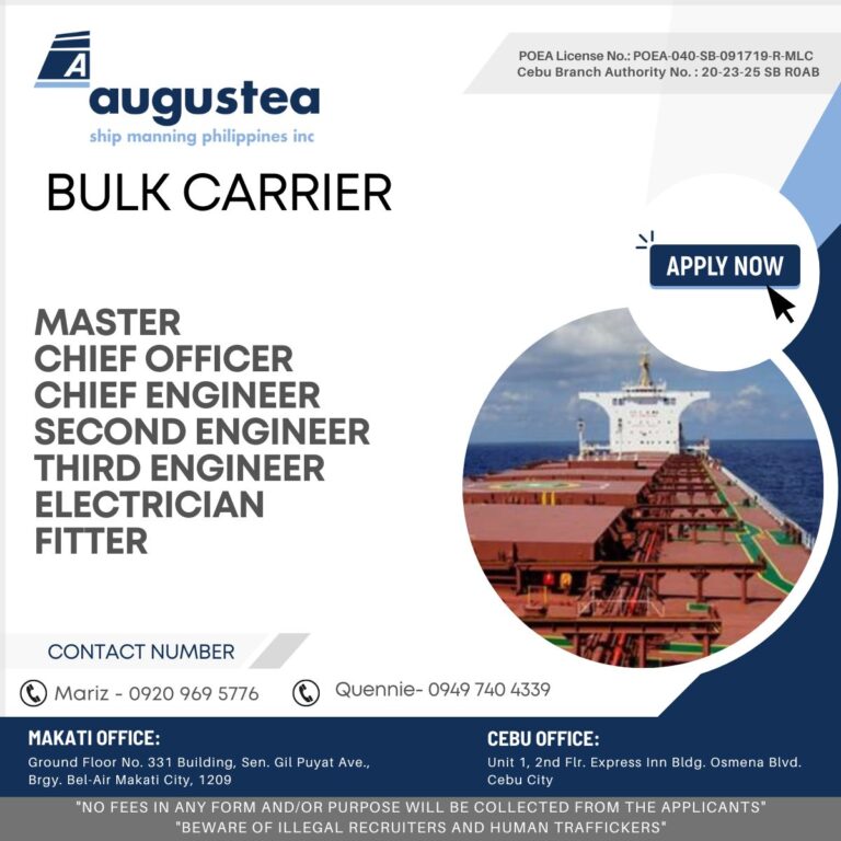 CREWS ON BULK CARRIER OF AUGUSTEA SHIP MANNING PHILIPPINES INC - SEAMAN ...